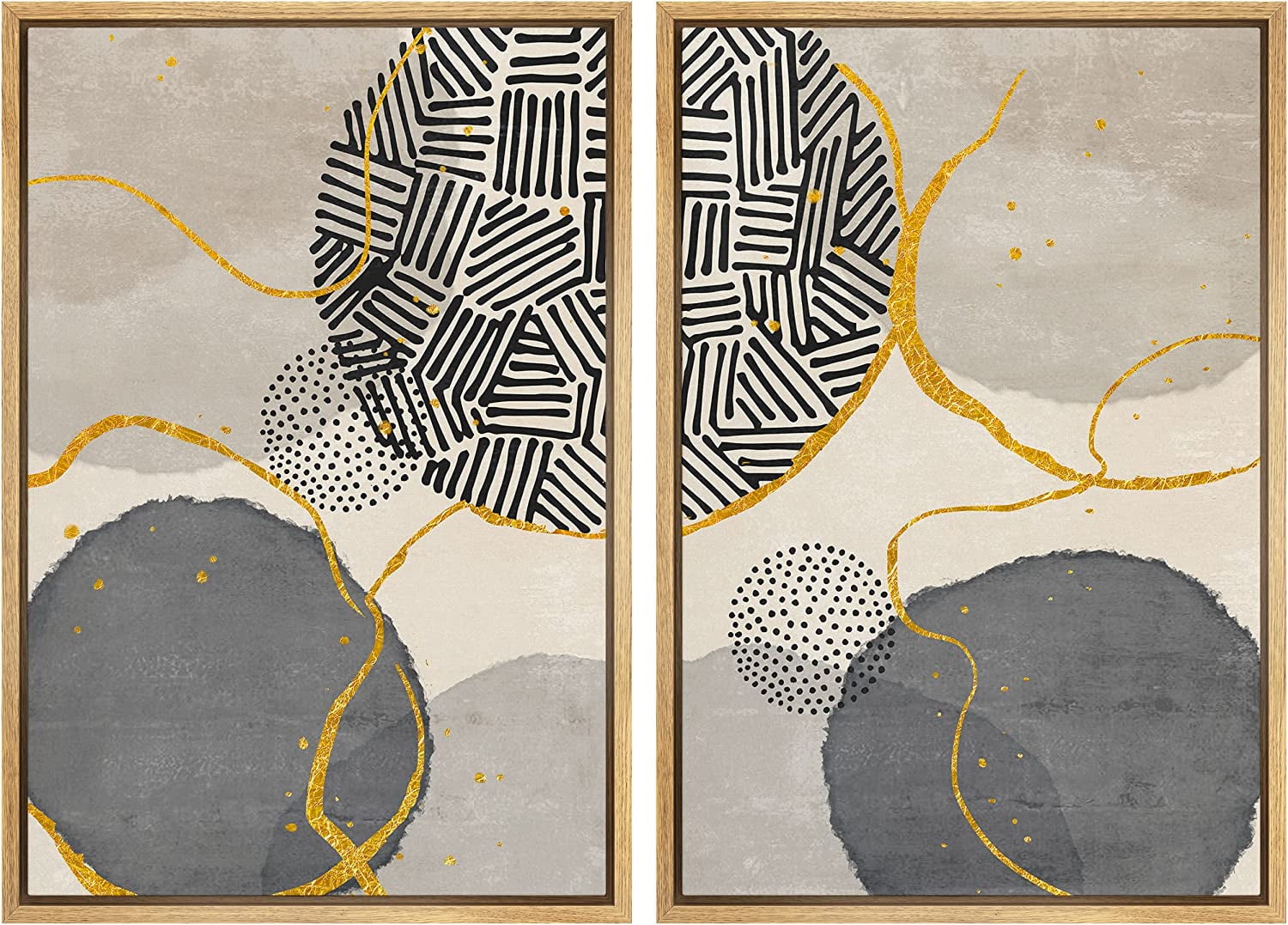 IDEA4WALL 2 Panels Framed Canvas Print Wall Art Set Mid-Century Nordic ...