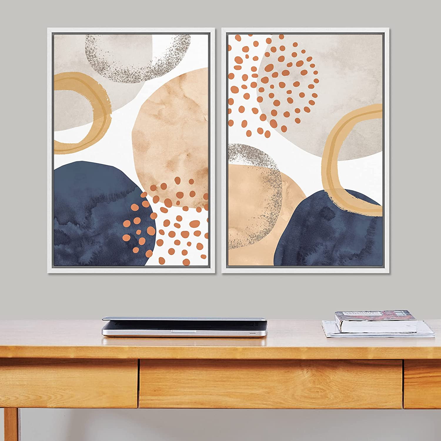 IDEA4WALL 2 Panels Framed Canvas Print Wall Art Set Mid-Century Pastel ...