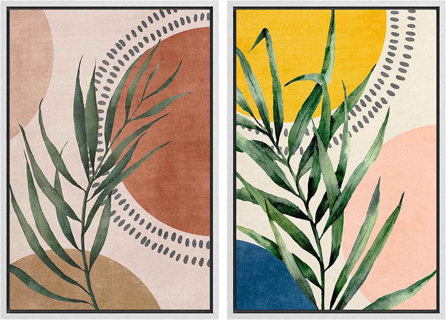 IDEA4WALL 2 Panels Framed Canvas Print Wall Art Set Mid-Century Retro ...