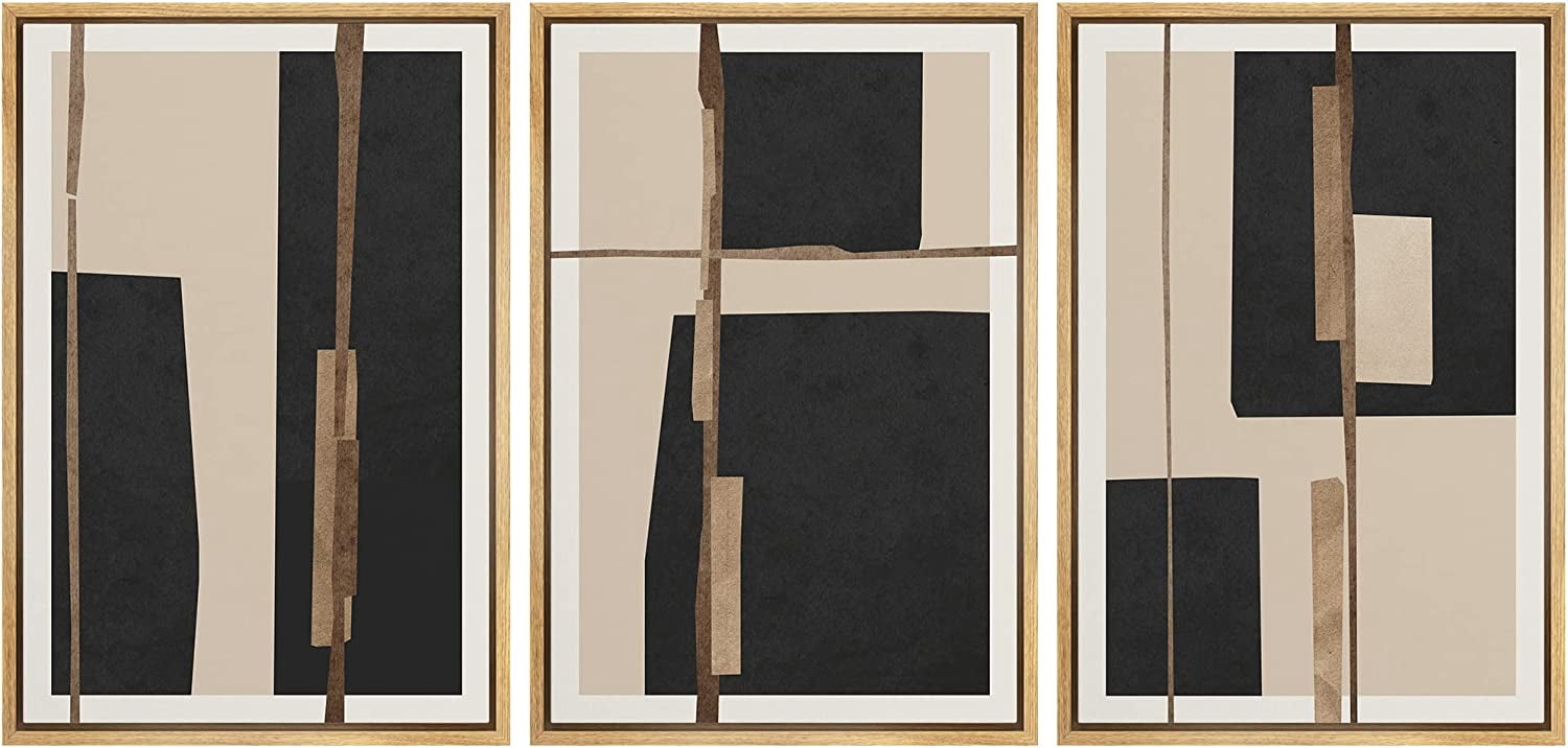 IDEA4WALL 3 Panels Framed Canvas Print Wall Art Set Mid-Century Black ...