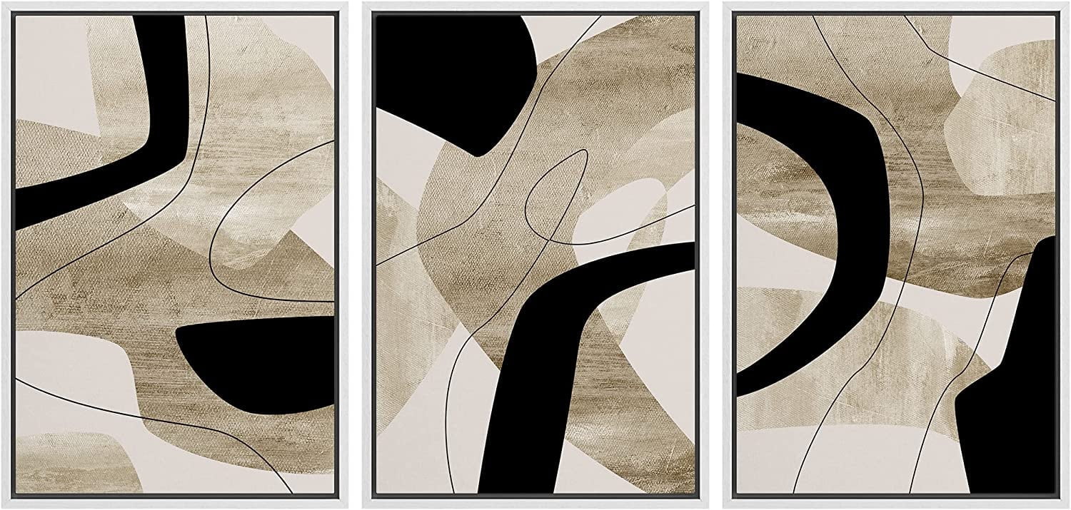 IDEA4WALL 3 Panels Framed Canvas Print Wall Art Set Mid-Century Black ...