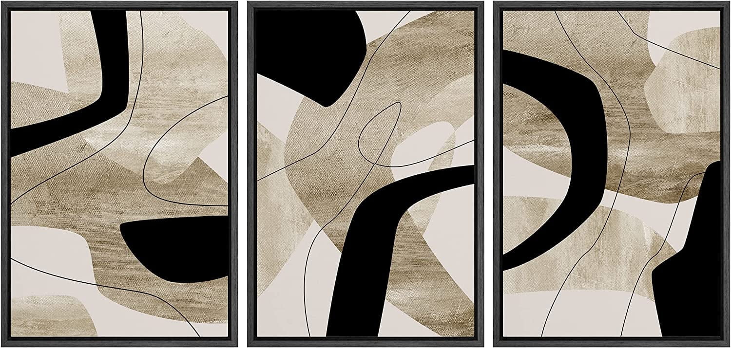 IDEA4WALL 3 Panels Framed Canvas Print Wall Art Set Mid-Century Black ...
