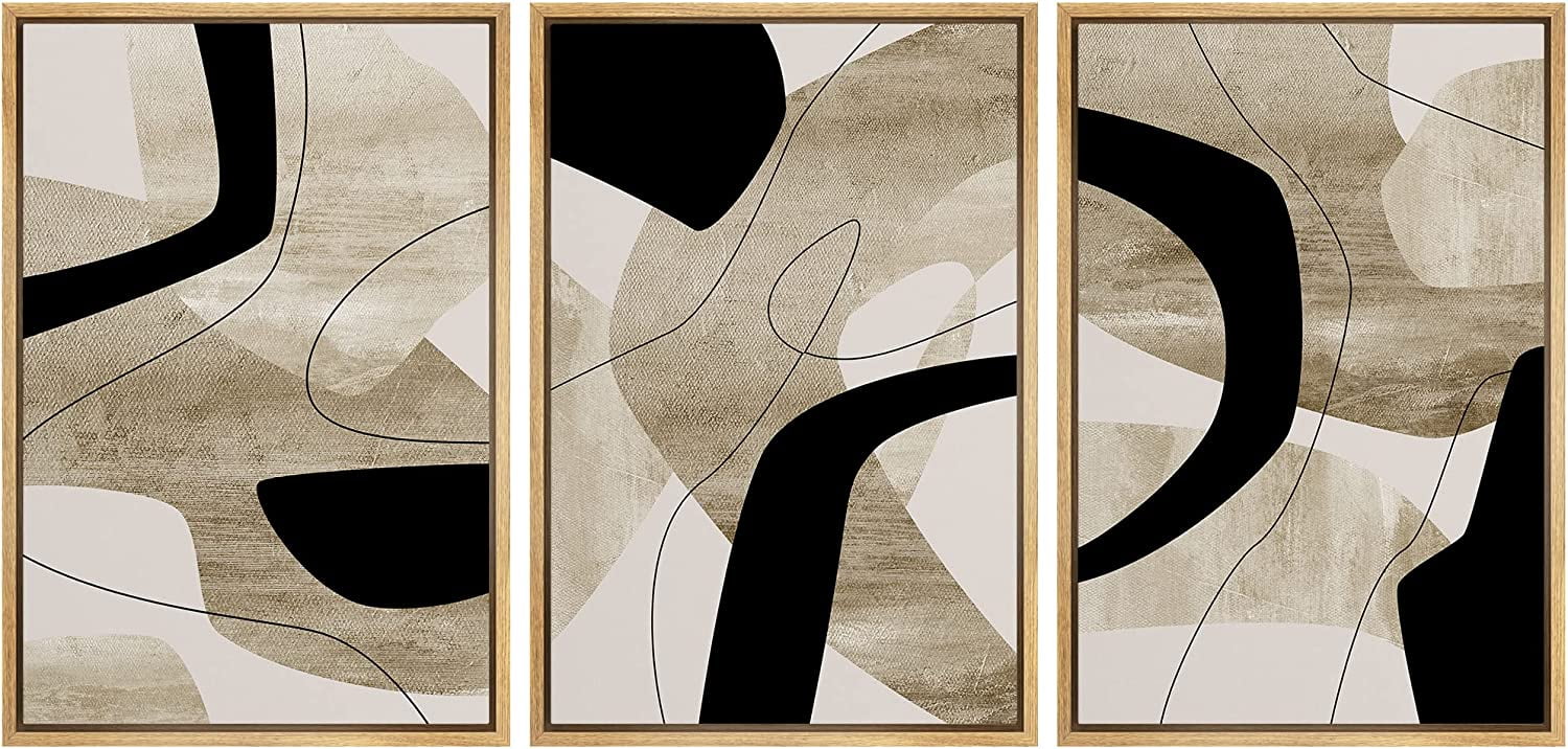 IDEA4WALL 3 Panels Framed Canvas Print Wall Art Set Mid-Century Black ...