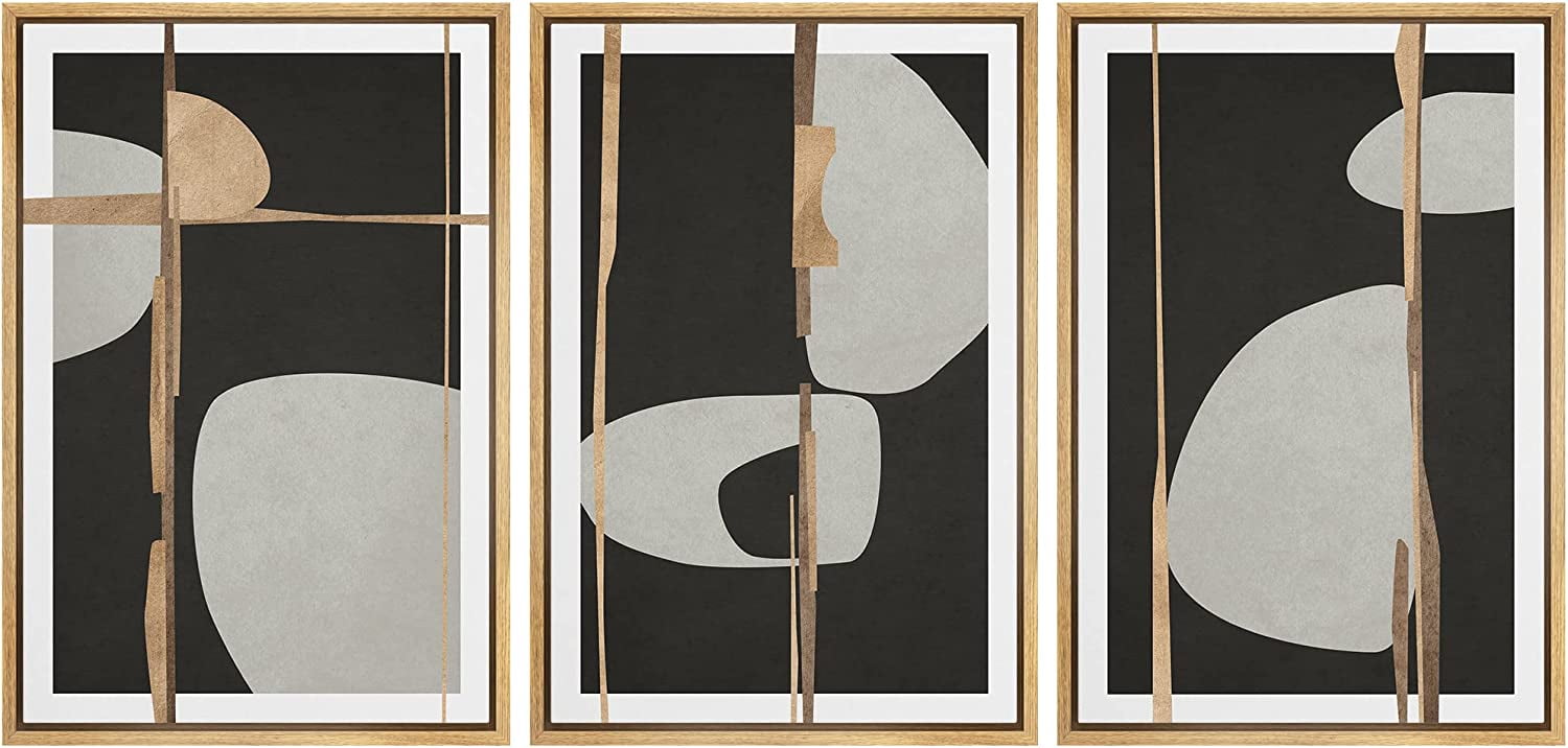 IDEA4WALL 3 Panels Framed Canvas Print Wall Art Set Mid-Century Gray ...