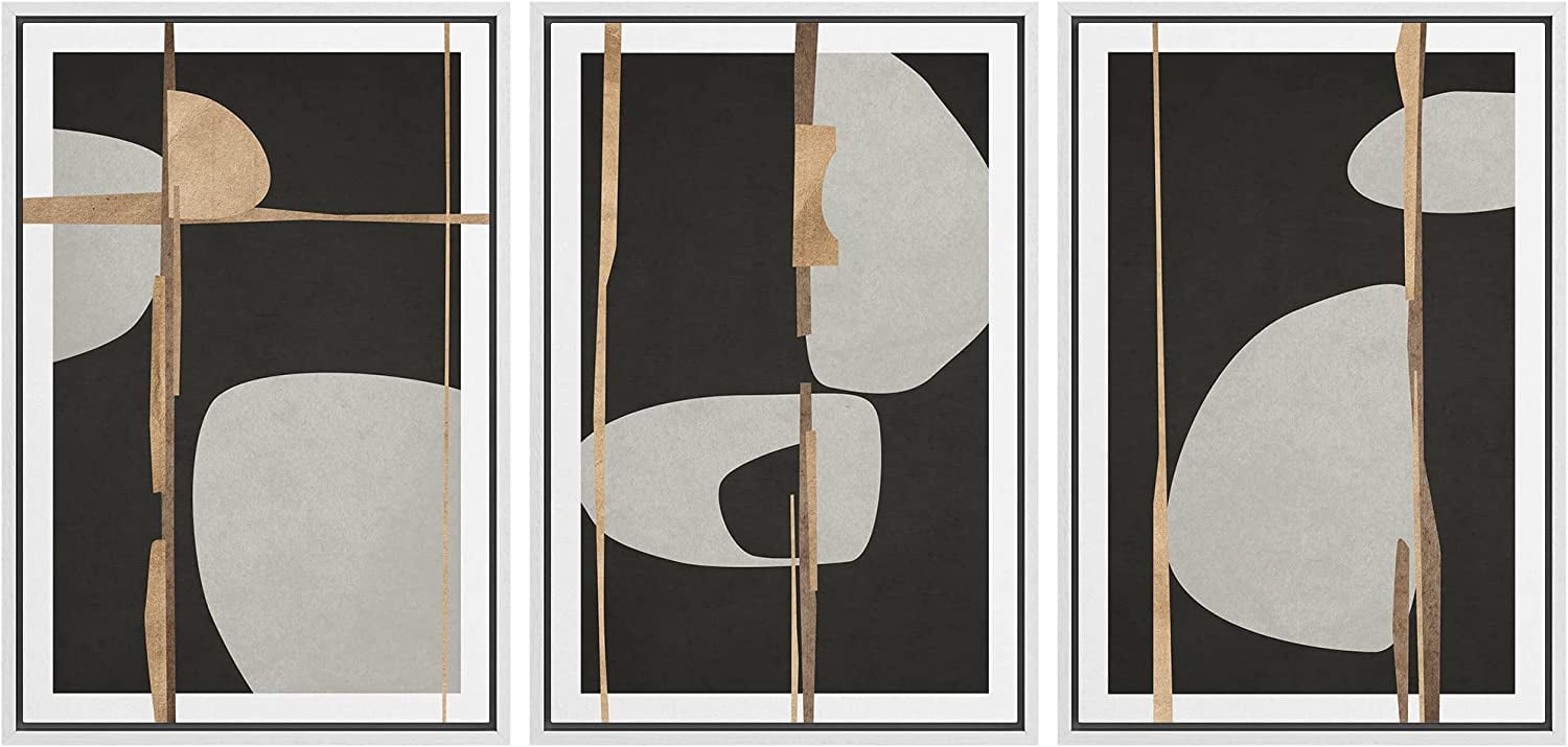 IDEA4WALL 3 Panels Framed Canvas Print Wall Art Set Mid-Century Gray ...