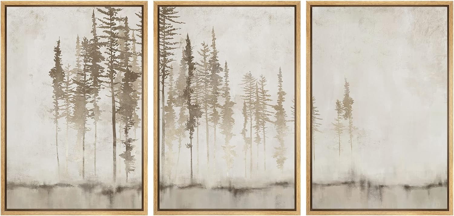 IDEA4WALL 3 Panels Framed Canvas Print Wall Art Set Pastel Grunge Forest Tree Landscape Abstract ...