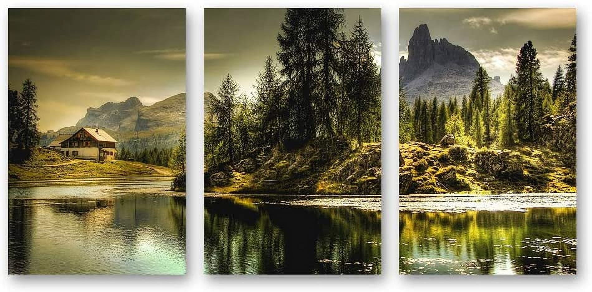 IDEA4WALL 3 Piece Landscape Canvas Prints Wall Art Green Forest ...