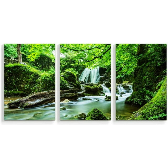 IDEA4WALL 3 Piece Nature Canvas Wall Art Waterfall in Forest Canvas ...