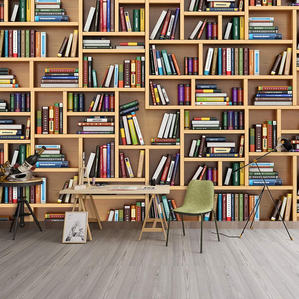IDEA4WALL 4pcs Bookshelf Pattern Peel and Stick Wallpaper Removable ...