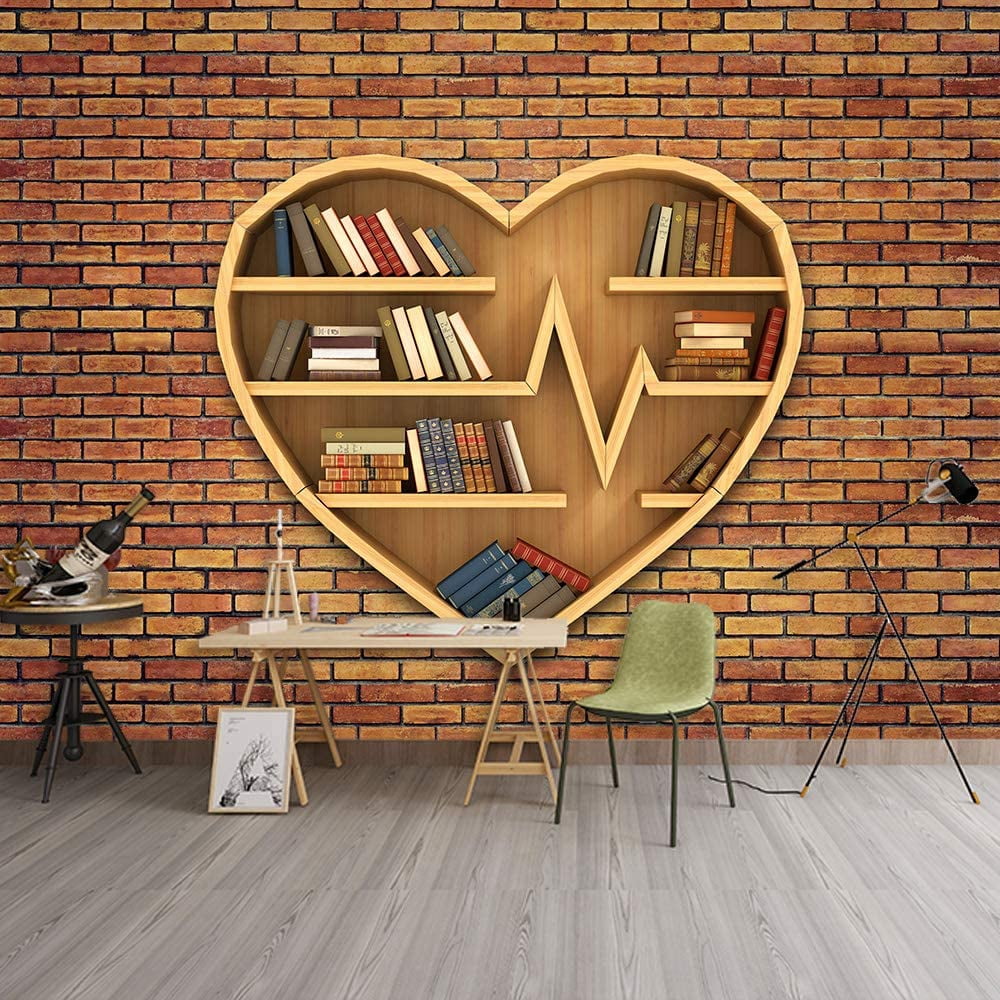 IDEA4WALL 6pcs Bookshelf Pattern Peel and Stick Wallpaper Removable ...