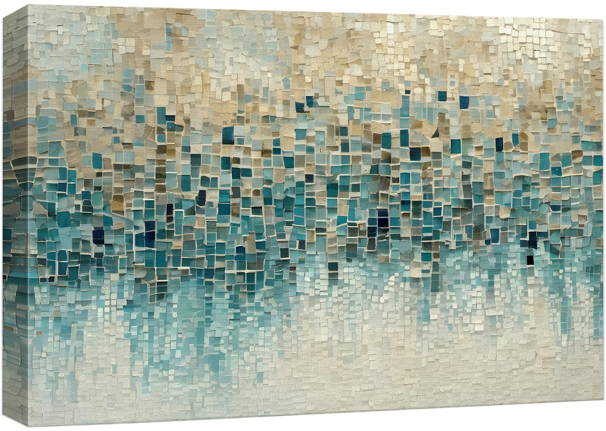 IDEA4WALL Adhesive Canvas Print Wall Art Blue & White & Brown Mosaic ...