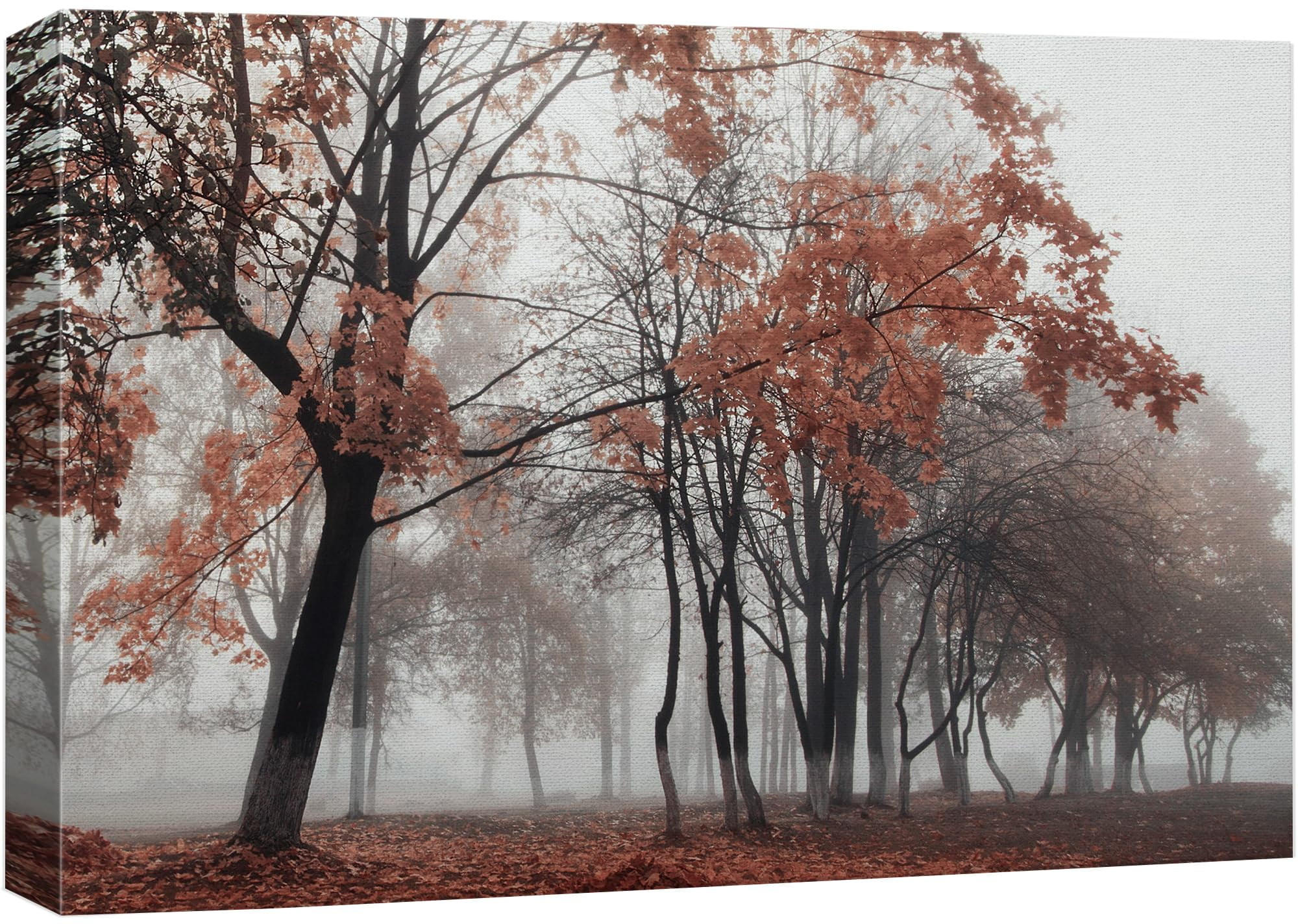 IDEA4WALL Adhesive Canvas Print Wall Art Foggy Red Maple Forest Modern Art Nature Wilderness ...