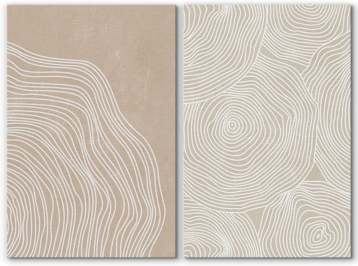 IDEA4WALL Adhesive Canvas Print Wall Art Set White Tan Wood Tree Ring ...