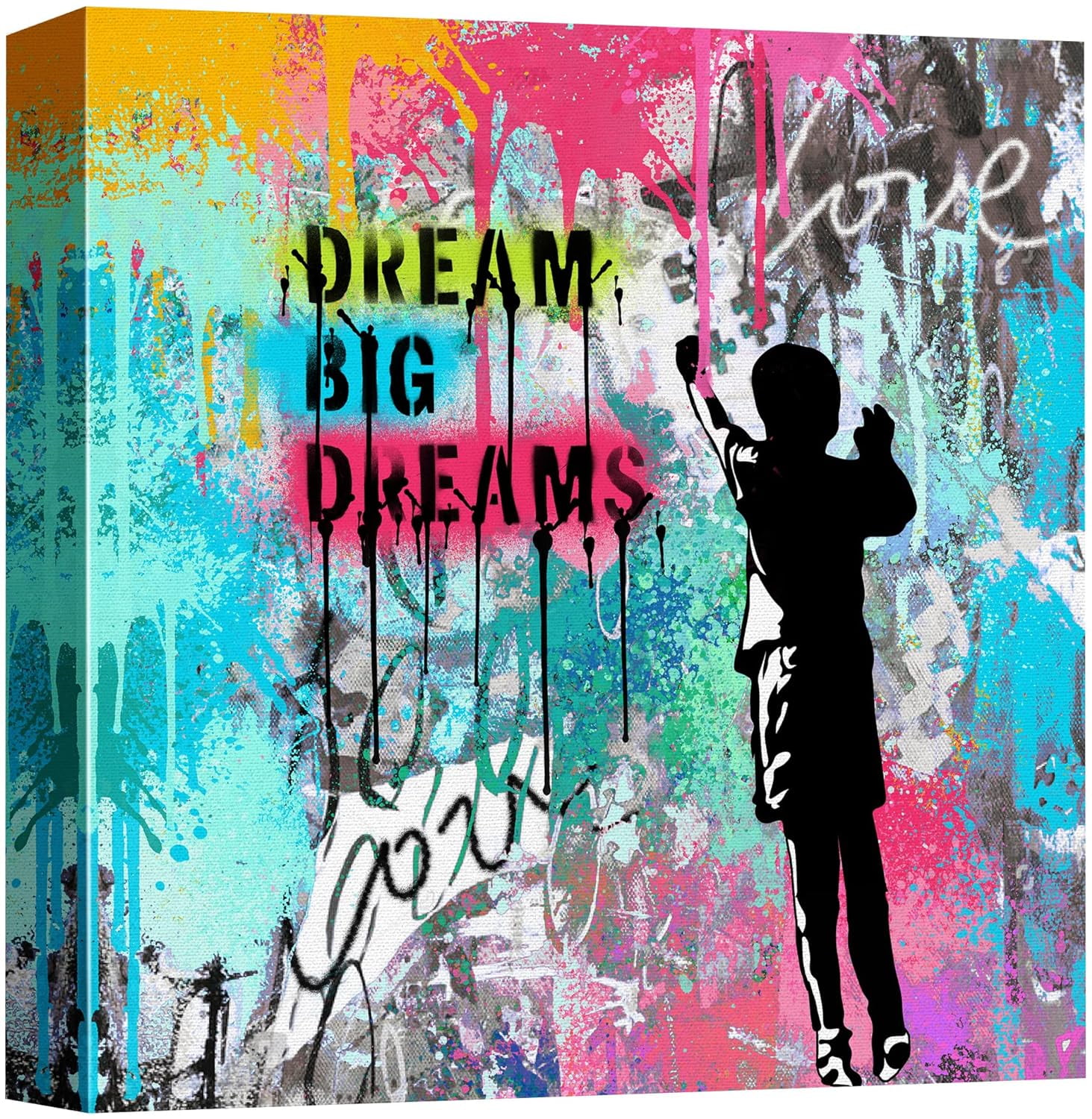 IDEA4WALL Canvas Print Wall Art Dream Big Dream Banksy Urban Spray Paint Graffiti & Street Art ...
