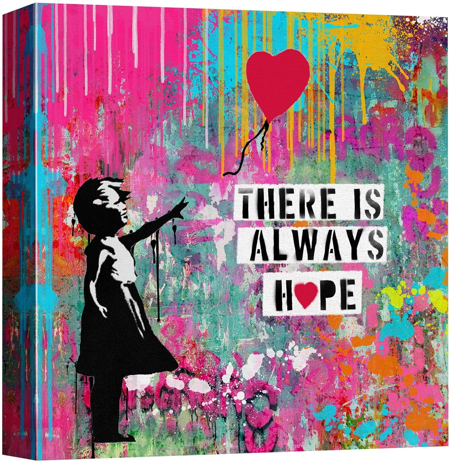 IDEA4WALL Canvas Print Wall Art Girl with Heart Balloon Banksy Spray ...