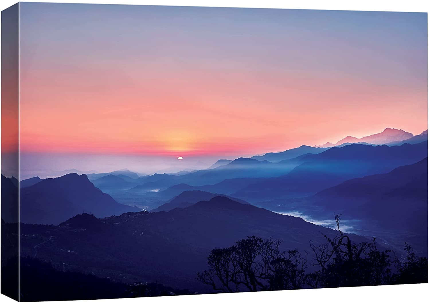 IDEA4WALL Canvas Wall Art Pink Sunset Over Purple Skyline and Blue ...