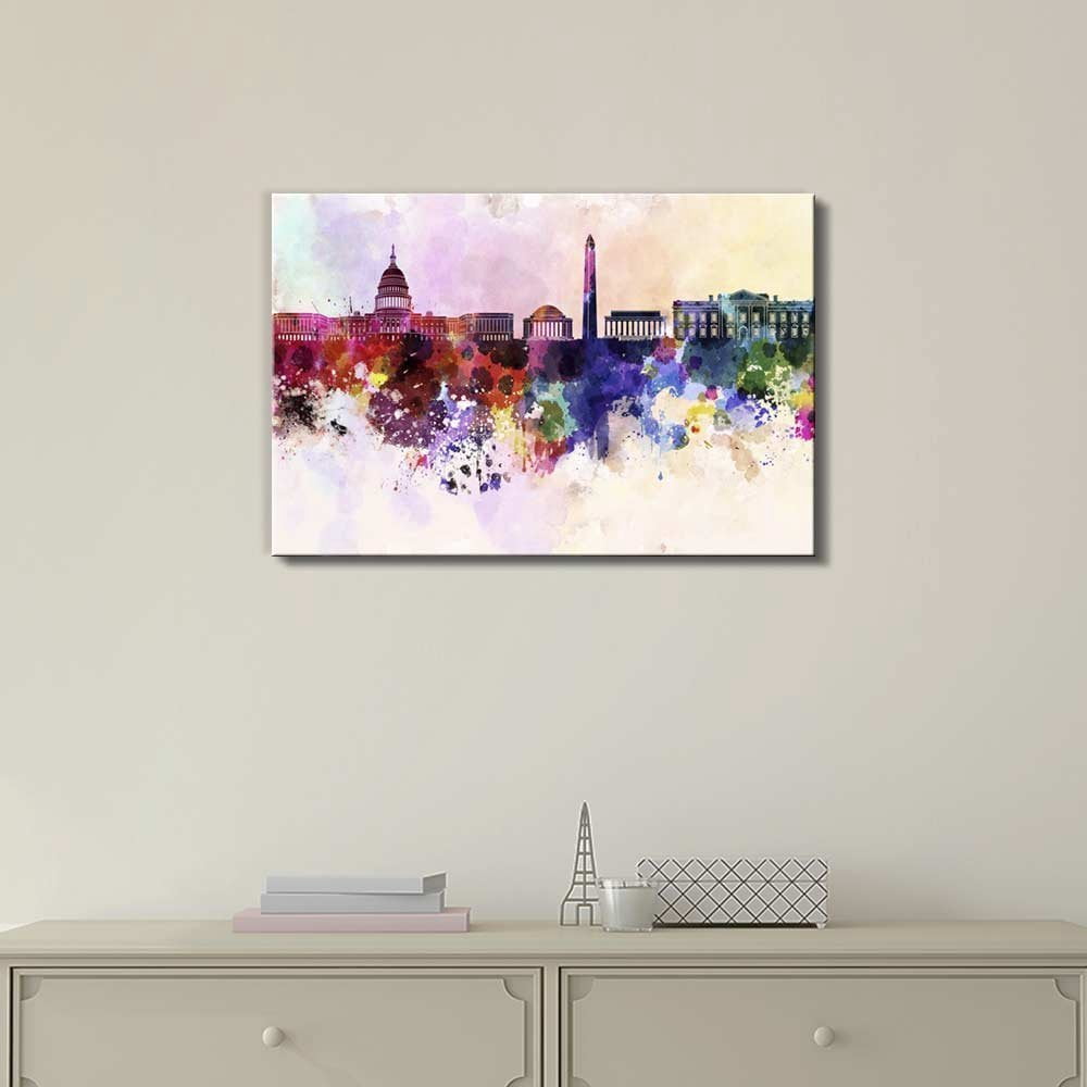 IDEA4WALL Canvas Wall Art Washington Dc Skyline in Watercolor ...