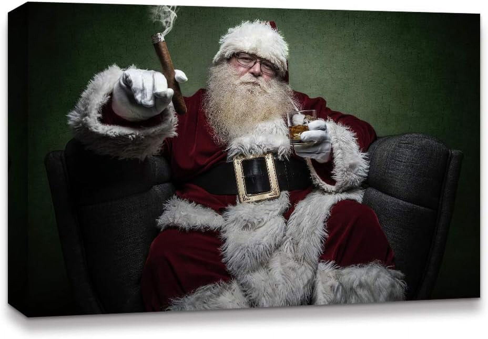 IDEA4WALL Christmas Santa Claus Smoking Cigar - Wall Art Canvas Print ...