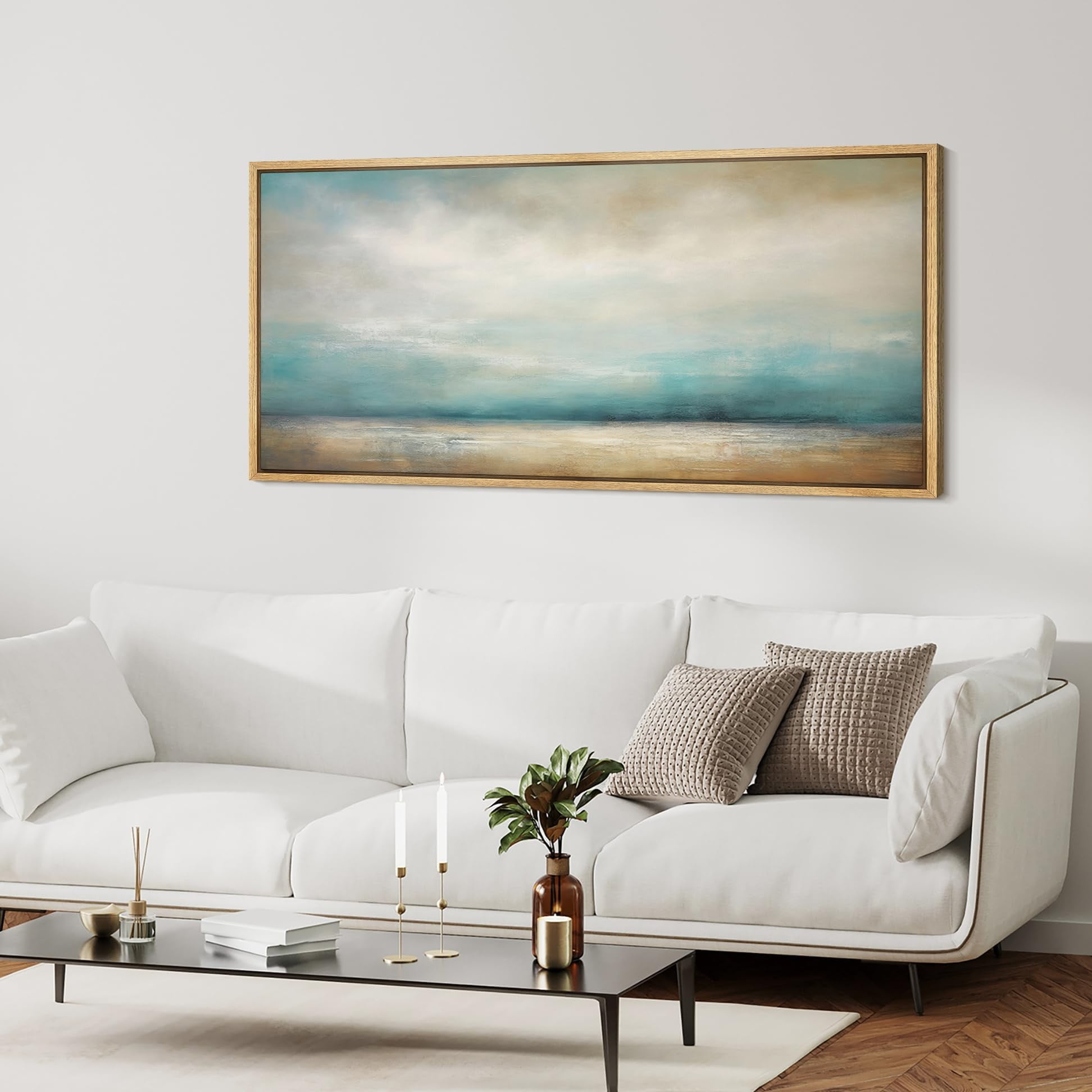 IDEA4WALL Extra Large Framed Canvas Print Wall Art Abstract Coastal Serene Ocean Horizon Digital ...