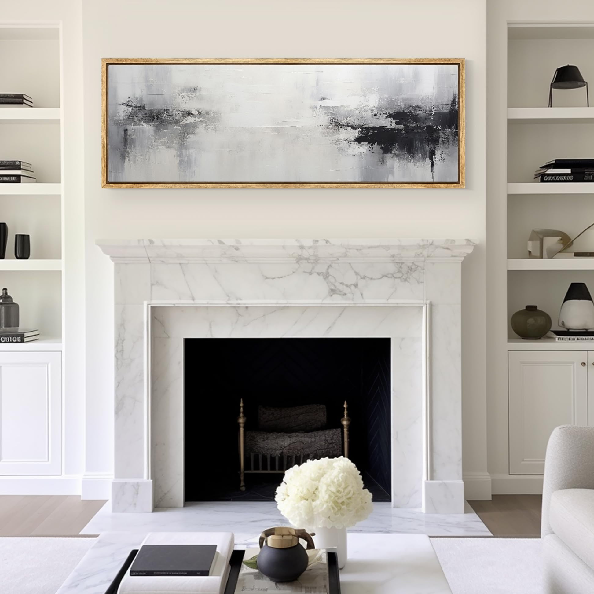 IDEA4WALL Extra Large Framed Canvas Print Wall Art Abstract Monochrome ...