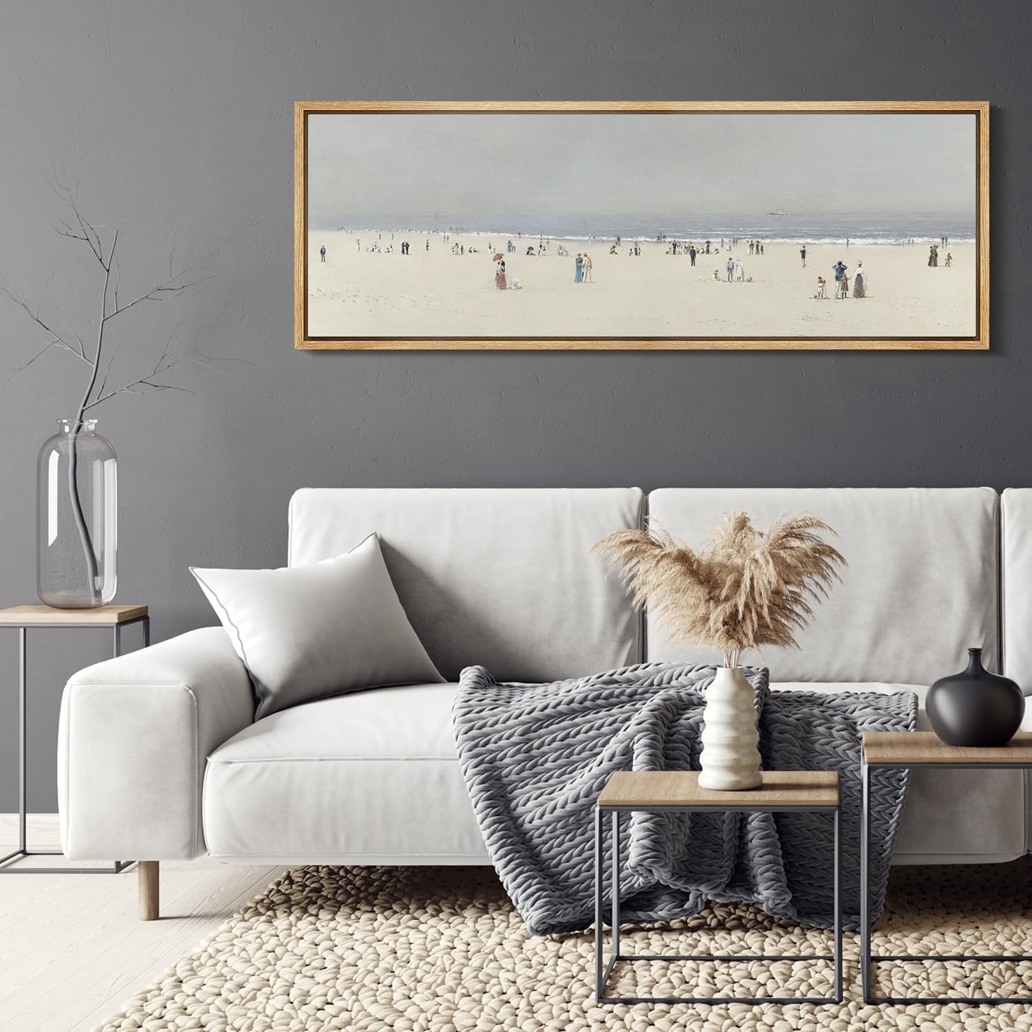 IDEA4WALL Extra Large Framed Canvas Print Wall Art Beach Day in Pastel ...