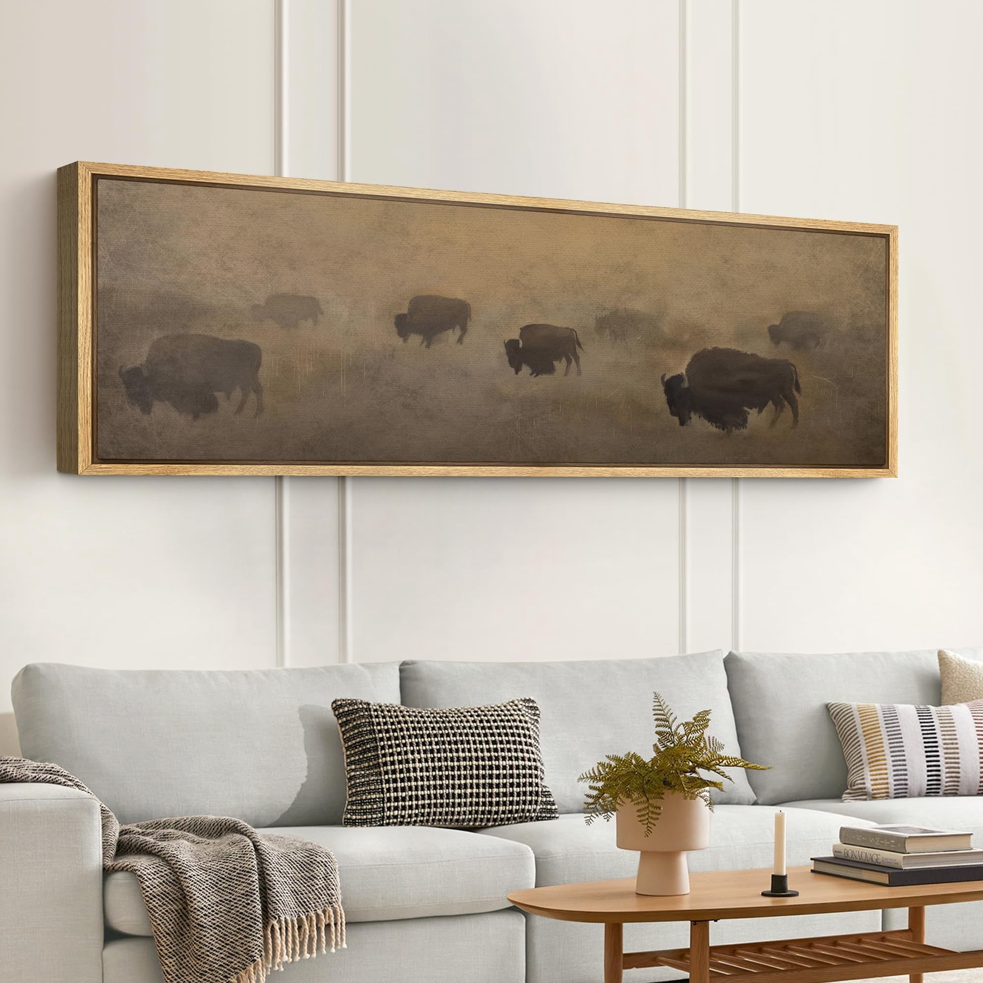 IDEA4WALL Extra Large Framed Canvas Print Wall Art Bison Herd Fine Art ...
