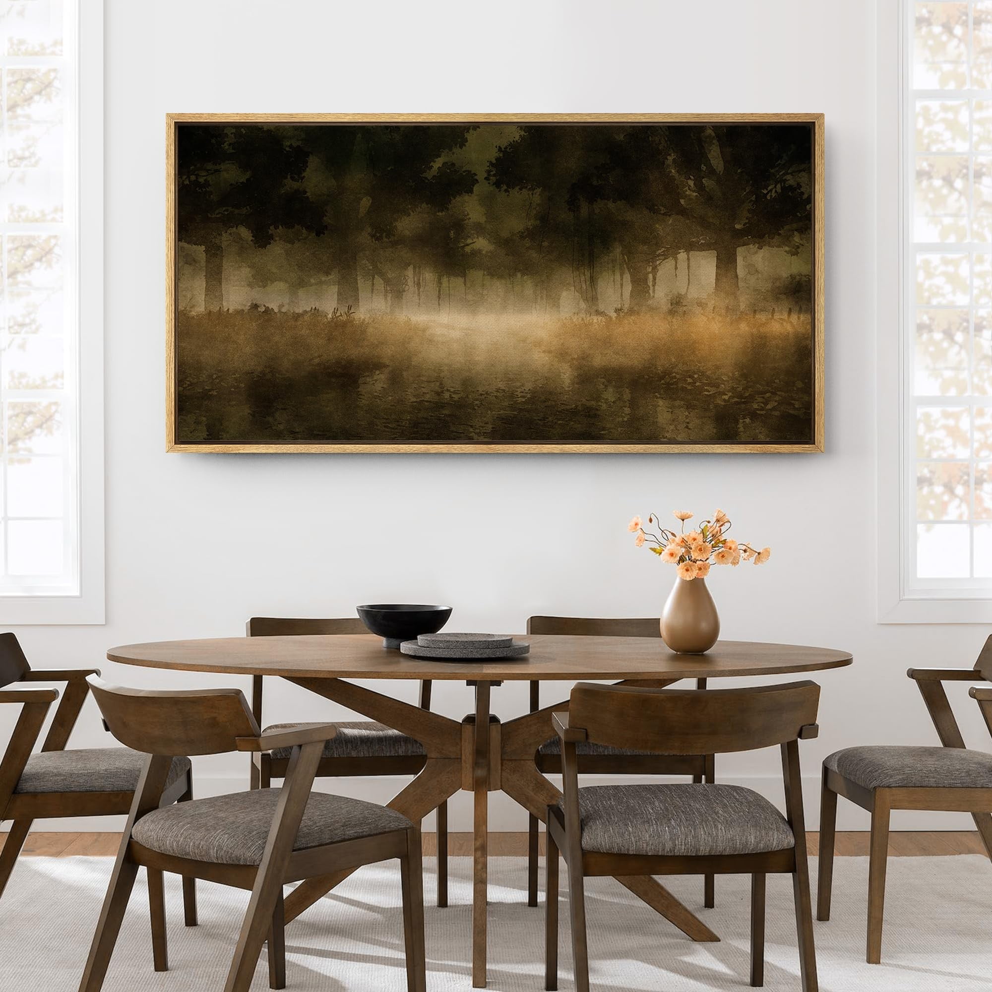 IDEA4WALL Extra Large Framed Canvas Print Wall Art Forest in The Mist Landscape Fine Art Vintage ...