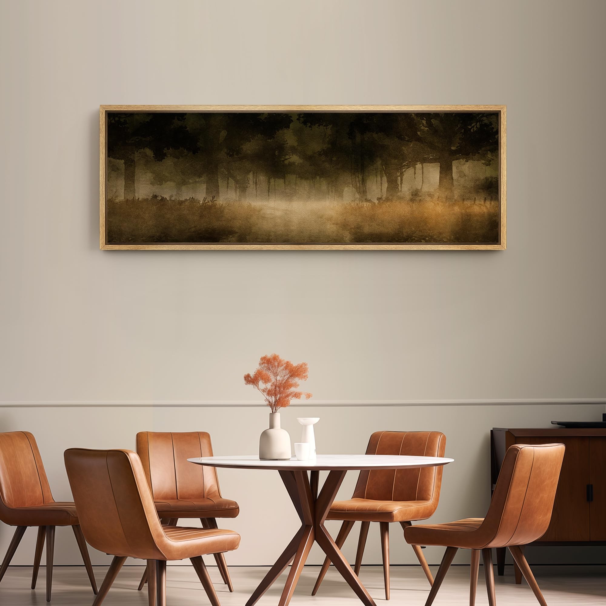 IDEA4WALL Extra Large Framed Canvas Print Wall Art Forest in The Mist Landscape Fine Art Vintage ...