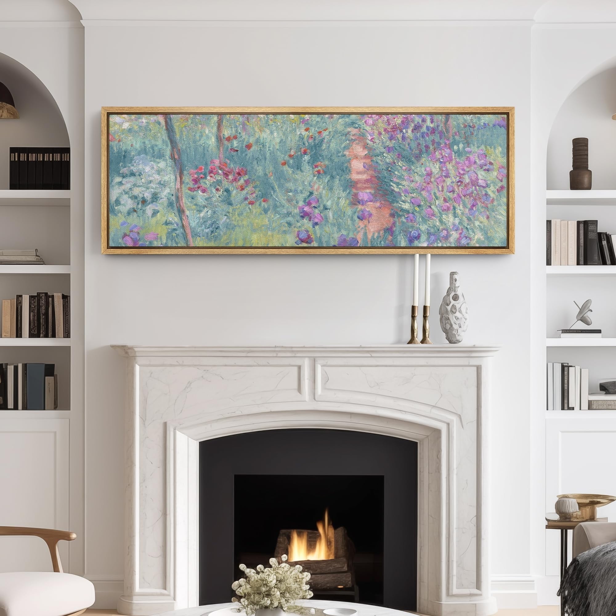 IDEA4WALL Extra Large Framed Canvas Print Wall Art Impressionist Flower Garden Path Classic Fine ...