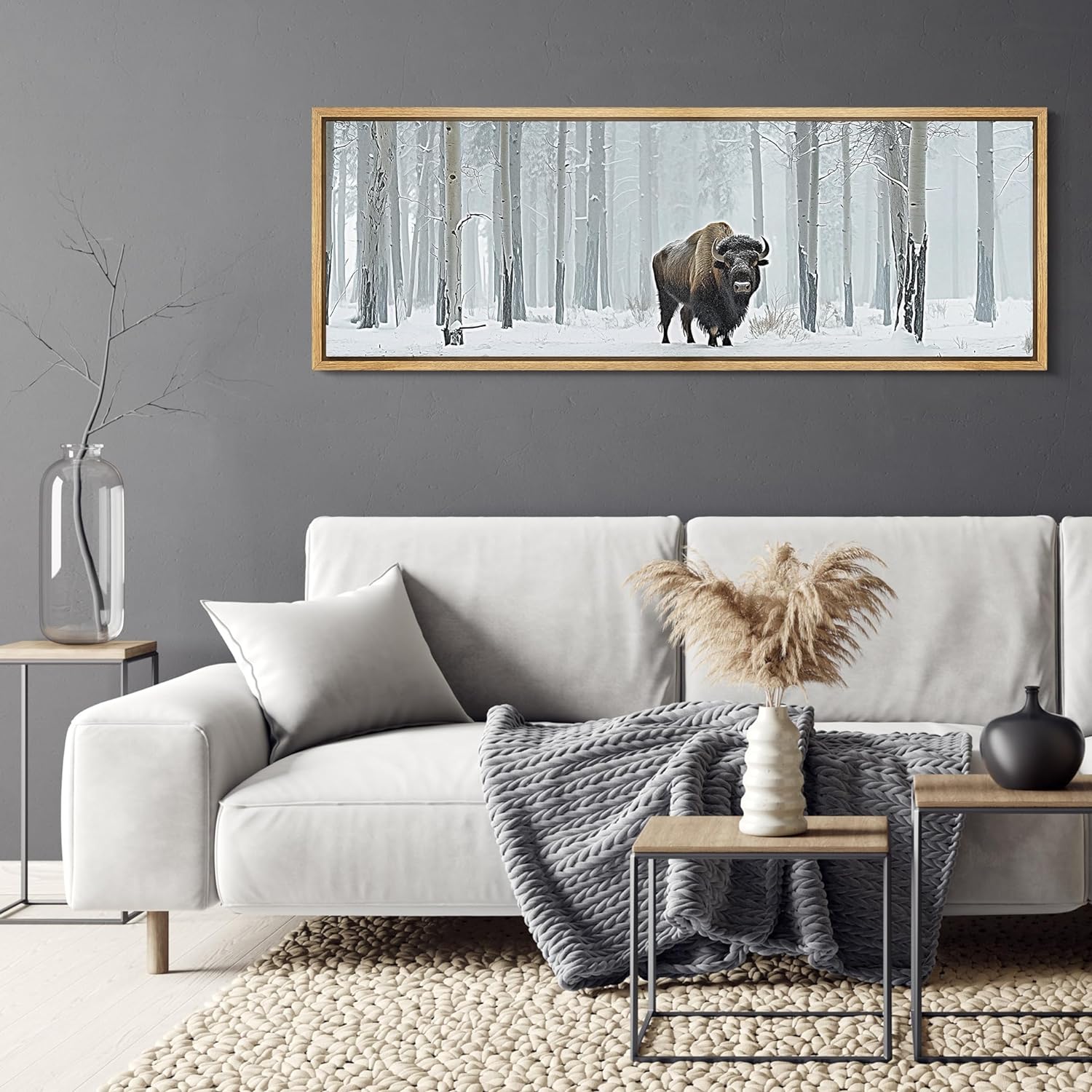 IDEA4WALL Extra Large Framed Canvas Print Wall Art Majestic Bison in Winter Wonderland Artwork ...