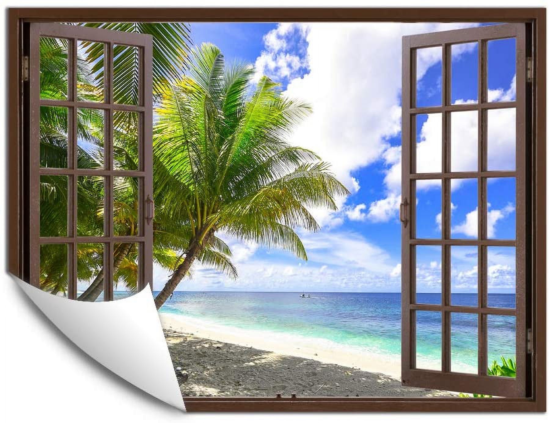 Large Removable Beach Sea 3D Window Decal WALL STICKER Home Decor ...