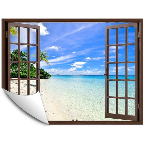 IDEA4WALL Fake Brown Window Beach Peel and Stick Wallpaper Removable ...
