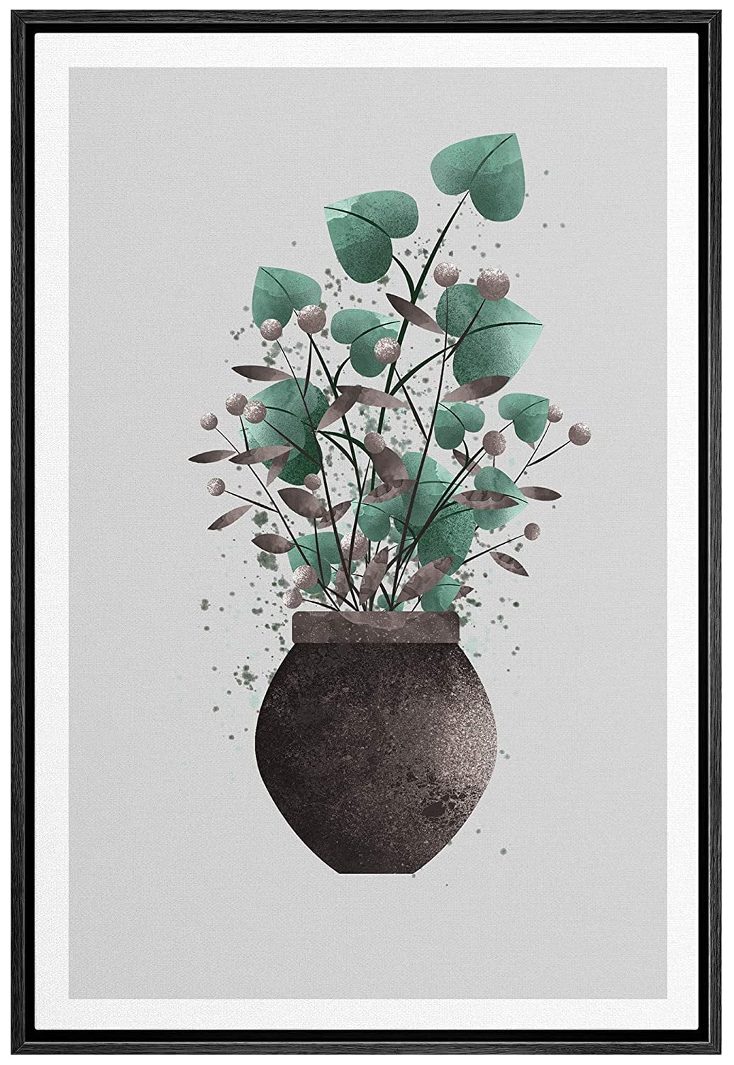 IDEA4WALL Framed Canvas Art Wall Decor Green Heart Shaped Leaves in a ...