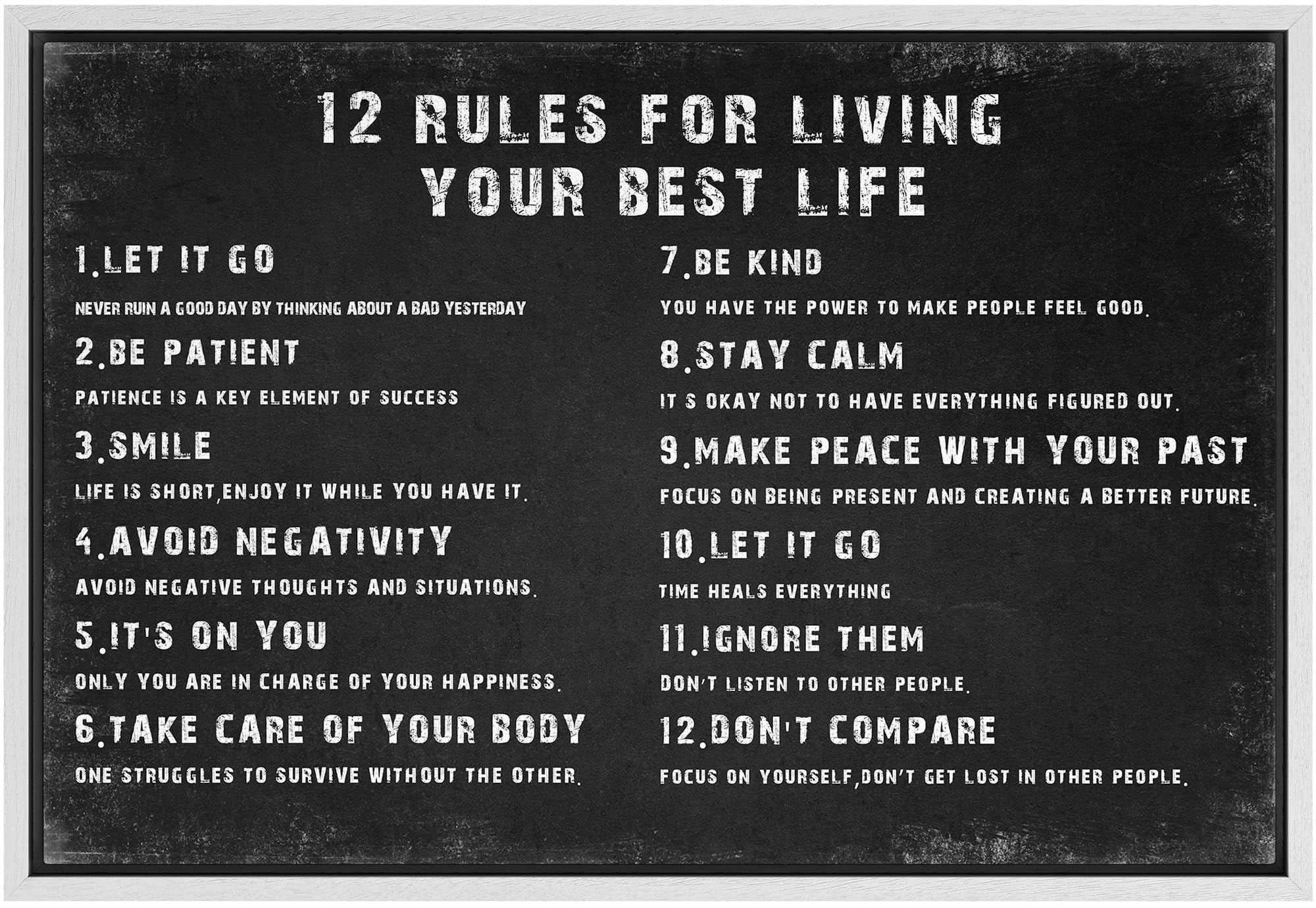 IDEA4WALL Framed Canvas Print 12 Rules for Living Your Best Life ...