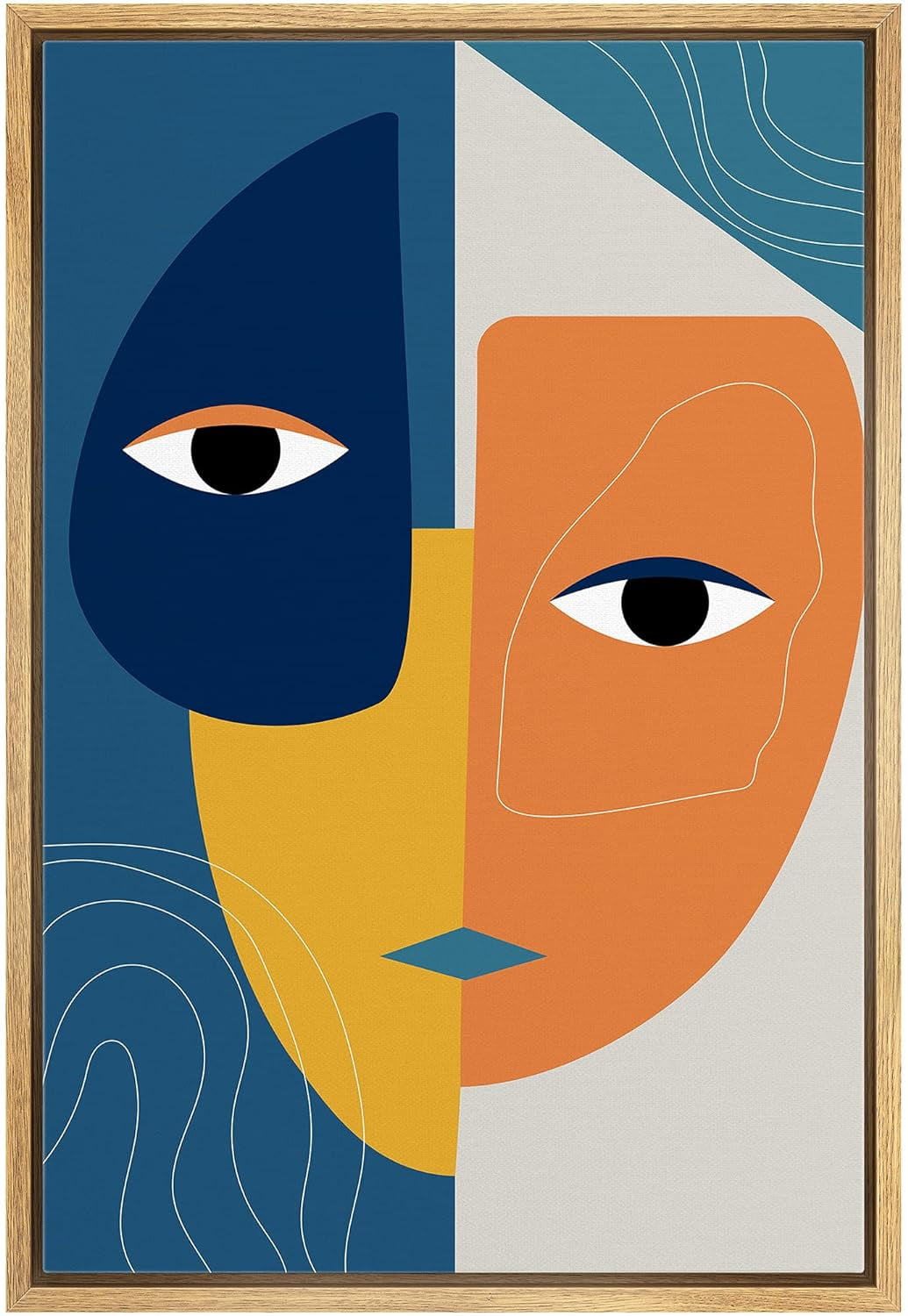 IDEA4WALL Framed Canvas Print Abstract Blue, Orange & Yellow Polygon ...