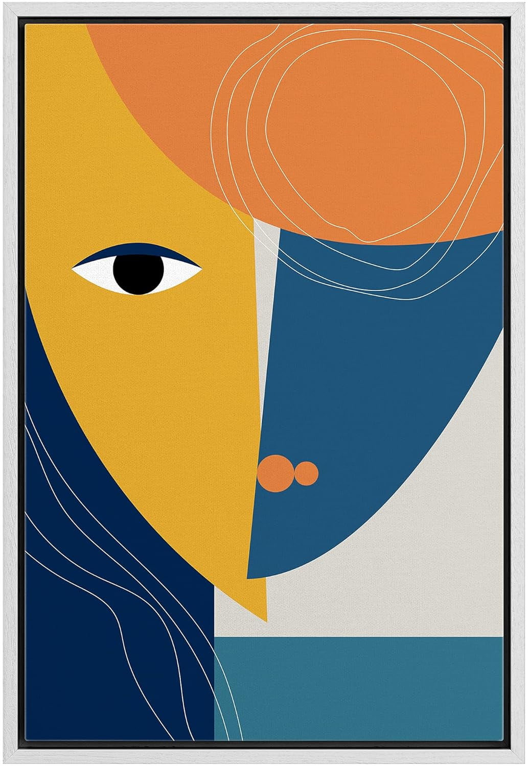 IDEA4WALL Framed Canvas Print Blue & Yellow Abstract Semi Circle Faces ...