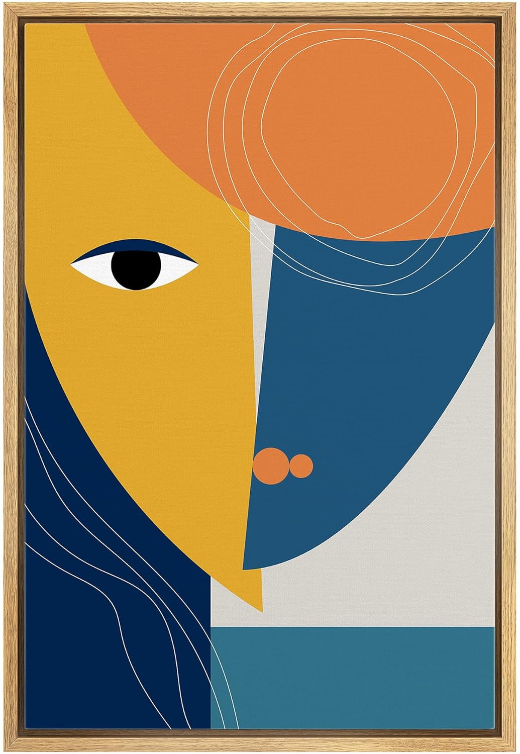 IDEA4WALL Framed Canvas Print Blue & Yellow Abstract Semi Circle Faces ...