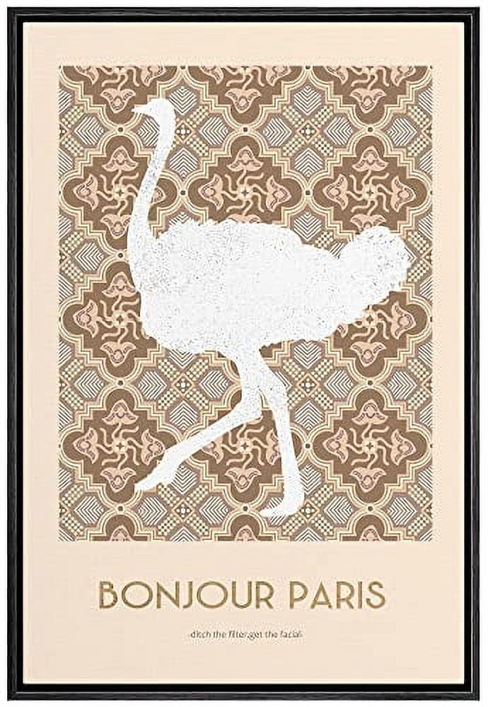 IDEA4WALL Framed Canvas Print Bonjour Paris Ostrich Silhouette Pattern ...