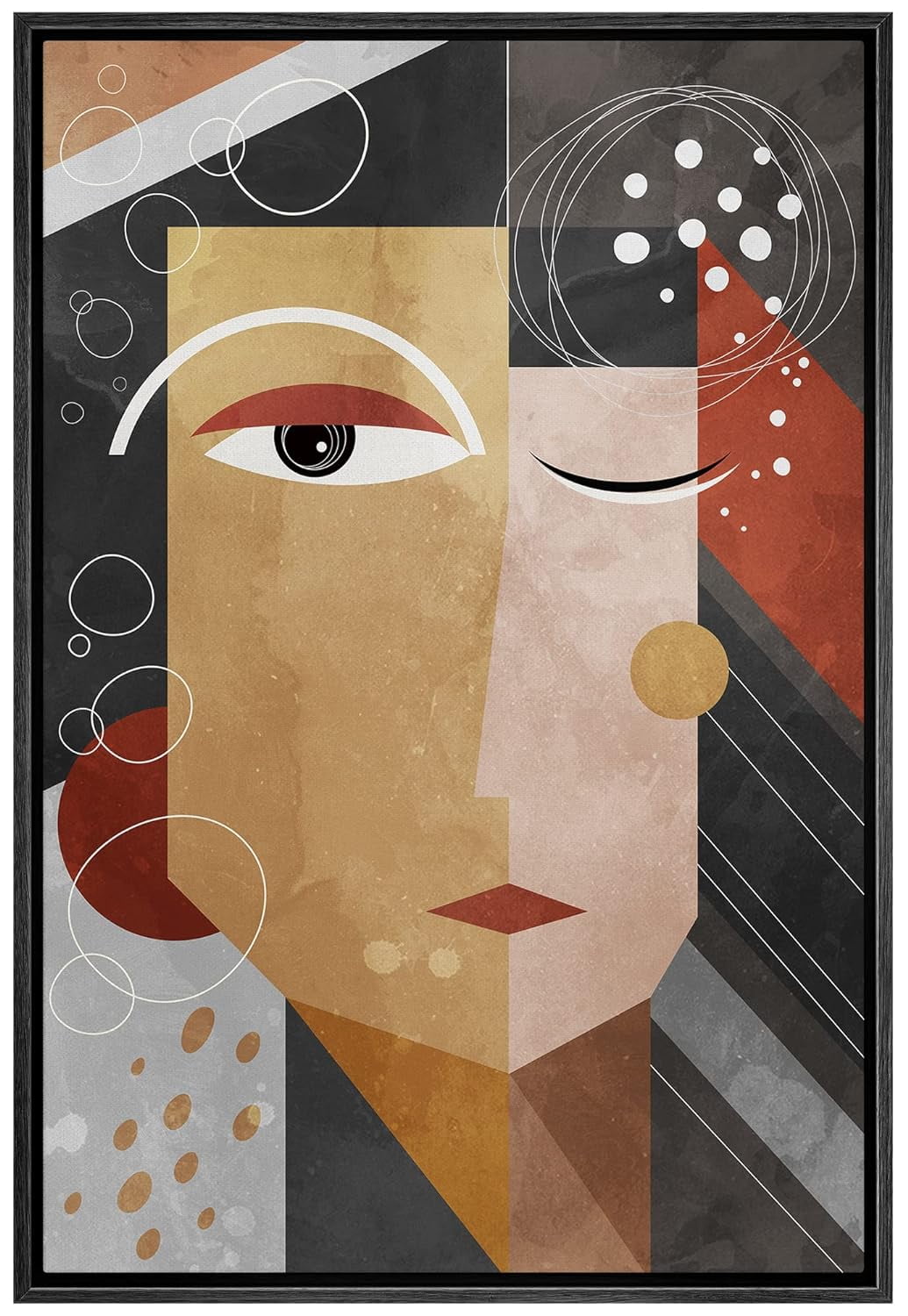 IDEA4WALL Framed Canvas Print Geometric Block Picasso-Style Face ...