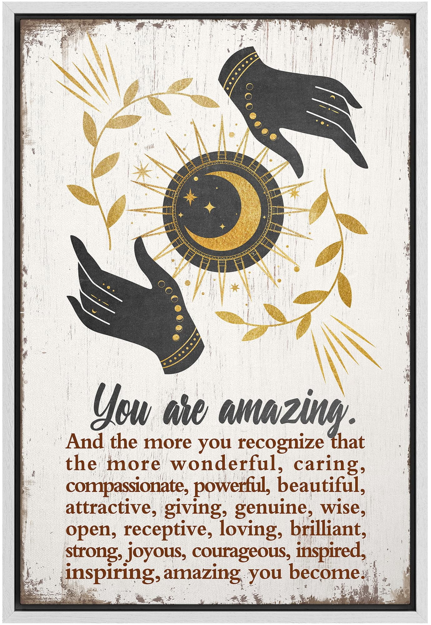 IDEA4WALL Framed Canvas Print Golden Sun and Moon with Hands ...