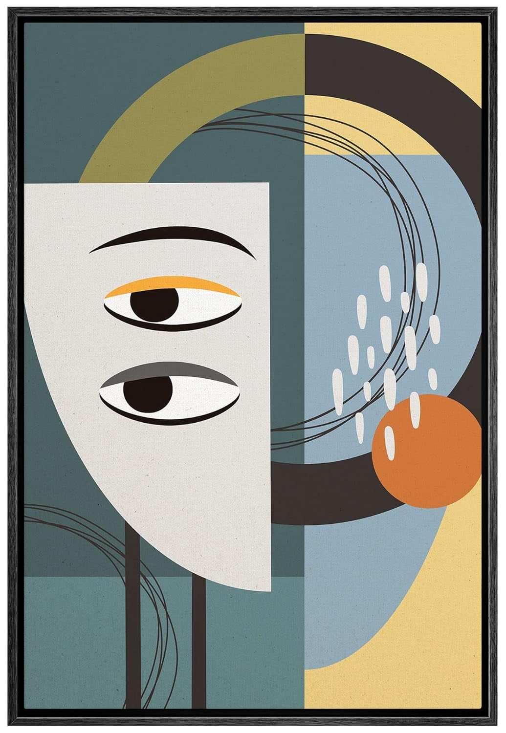 IDEA4WALL Framed Canvas Print Mid-Century Expressionist Face Abstract ...