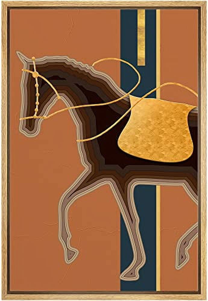 IDEA4WALL Framed Canvas Print Mid-Century Modern Gold Saddle Horse ...