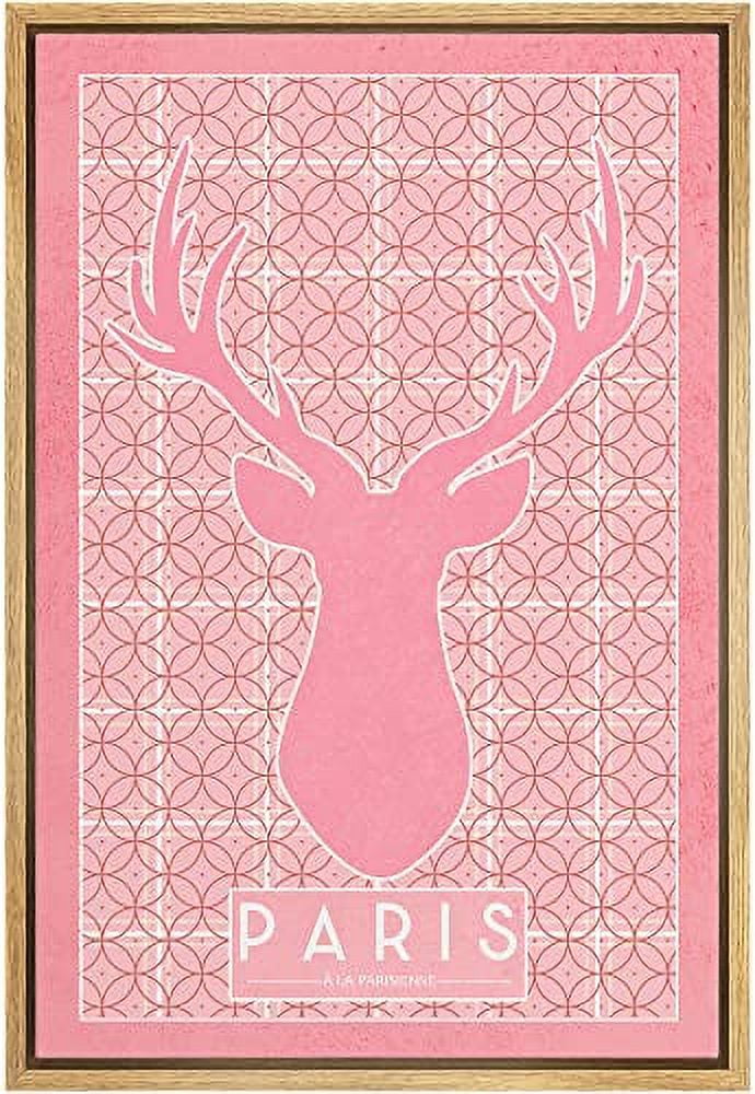 IDEA4WALL Framed Canvas Print Paris Pink Forest Deer Silhouette Pattern ...