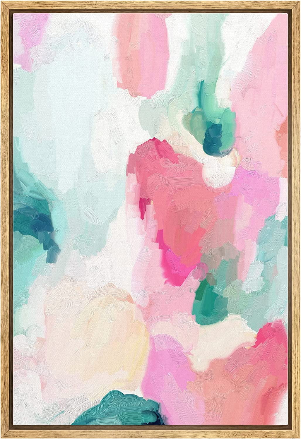 IDEA4WALL Framed Canvas Print Pastel Pink, Green & Yellow Paint Strokes ...