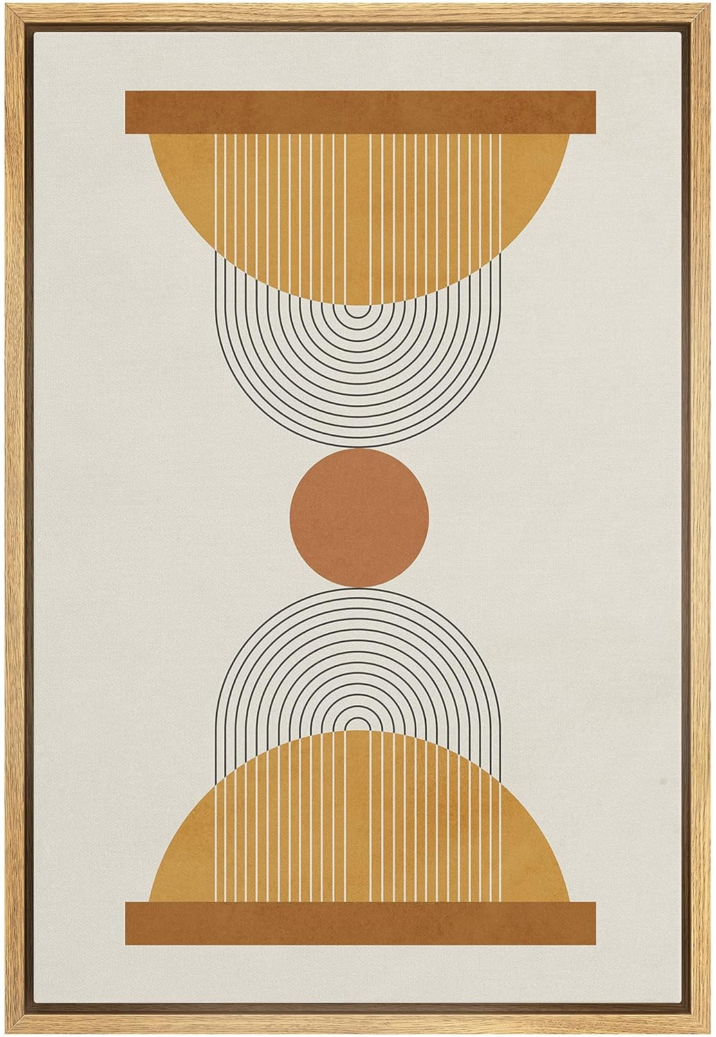 IDEA4WALL Framed Canvas Print Striped Black & Yellow Circle Line Art ...