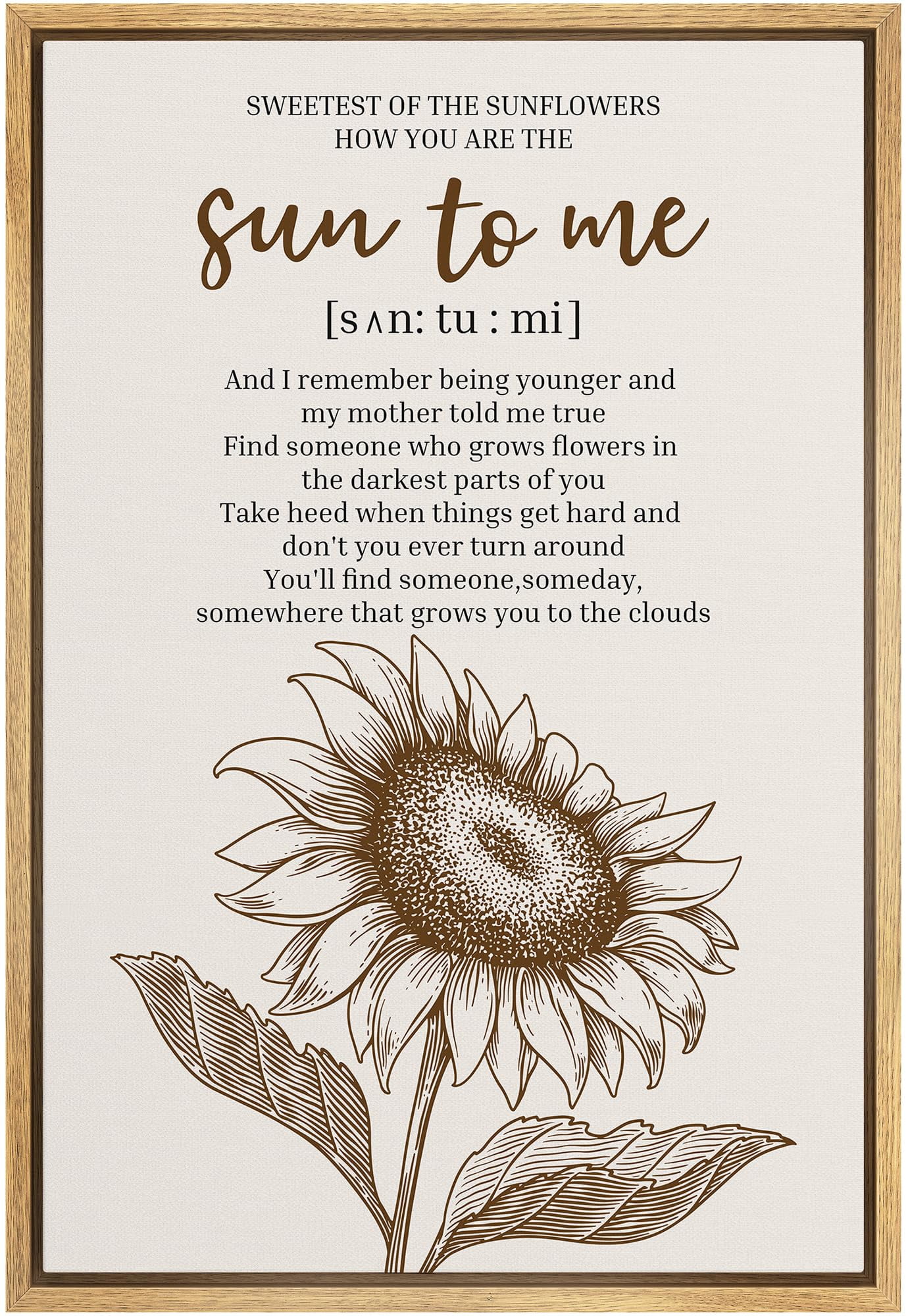 IDEA4WALL Framed Canvas Print Sunflower Wisdom Inspirational Poem with ...