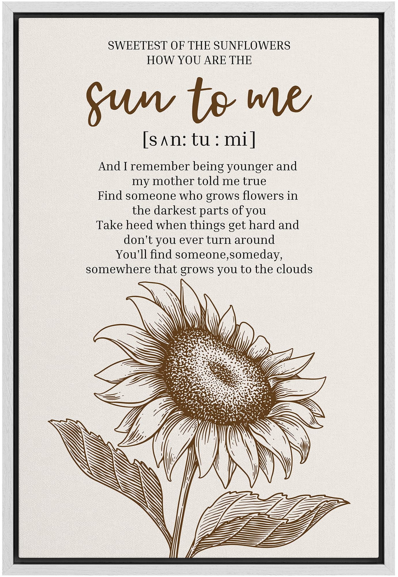 IDEA4WALL Framed Canvas Print Sunflower Wisdom Inspirational Poem with ...