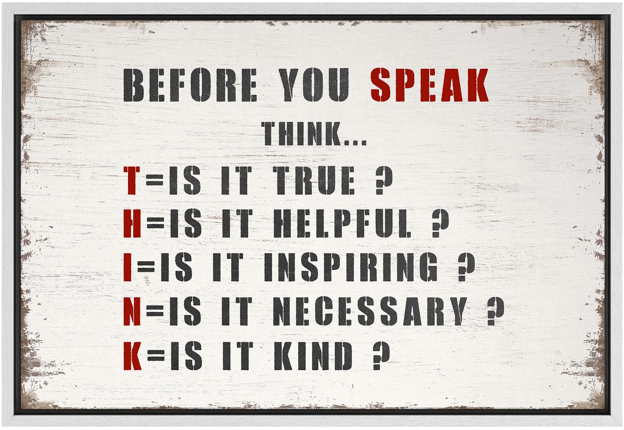 IDEA4WALL Framed Canvas Print THINK Acronym Inspirational Motivational ...