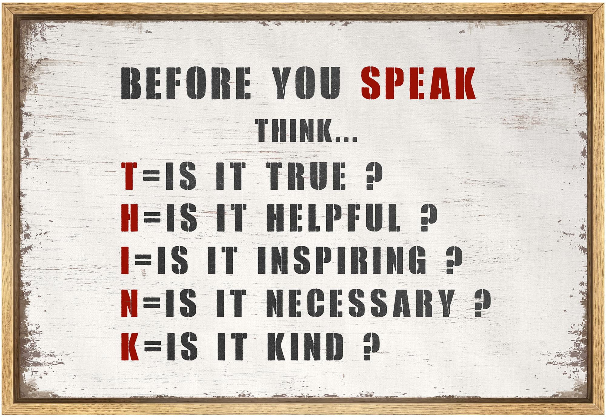 IDEA4WALL Framed Canvas Print THINK Acronym Inspirational Motivational ...