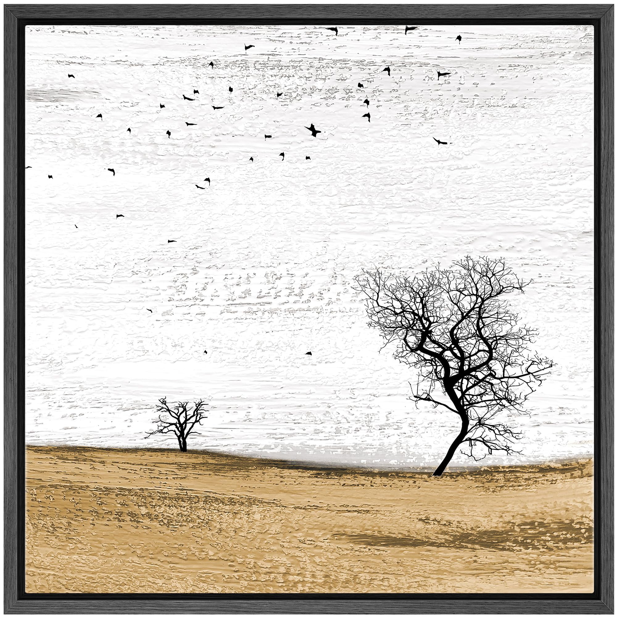 IDEA4WALL Framed Canvas Print Wall Art Birds Fly over Brown Field with ...